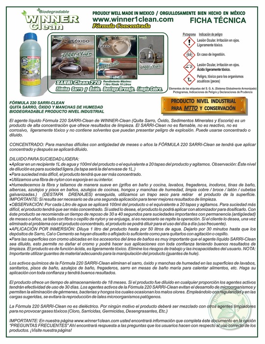 *Ficha Técnica* :: * Producto Limpieza * Industria, Comercio, Hogar